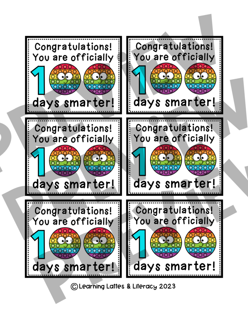 100th Day of School Poppin Tags Pop-it Fidget Tags 100 Days of School ...