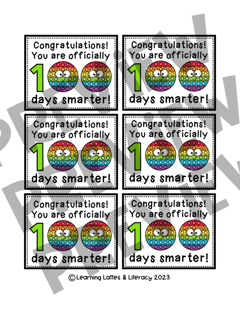 100th Day of School Poppin Tags Pop-it Fidget Tags 100 Days of School ...