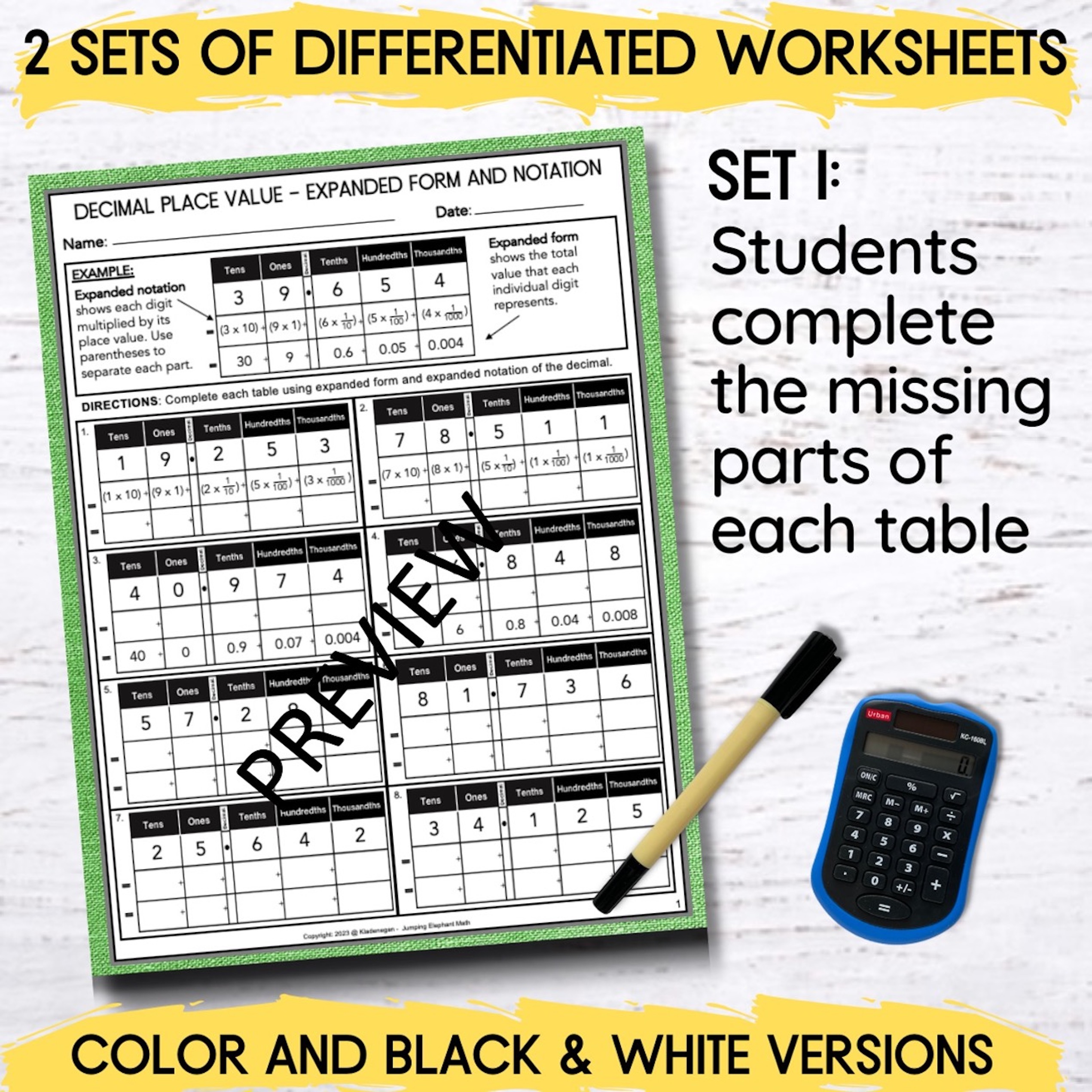 Decimal Place Value Expanded Notation and Expanded Form Worksheets ...