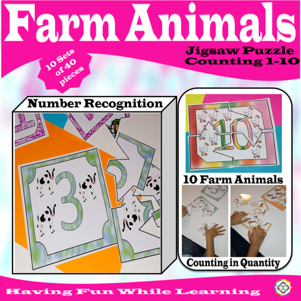 Farm Animals Jigsaw Puzzles Counting 1-10 | Made By Teachers