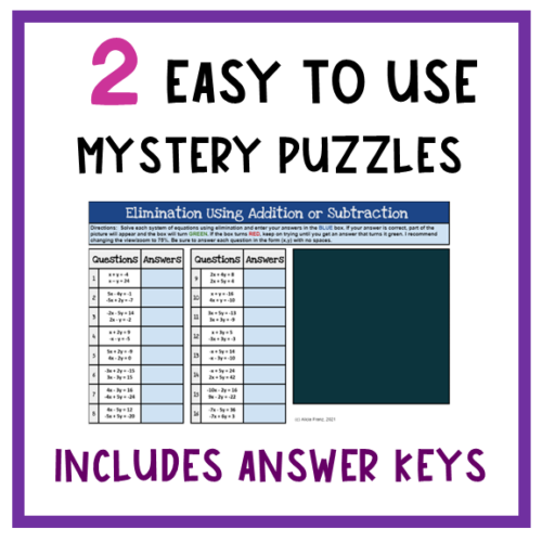 Solving Systems of Equation with Elimination Activities Digital Pixel ...