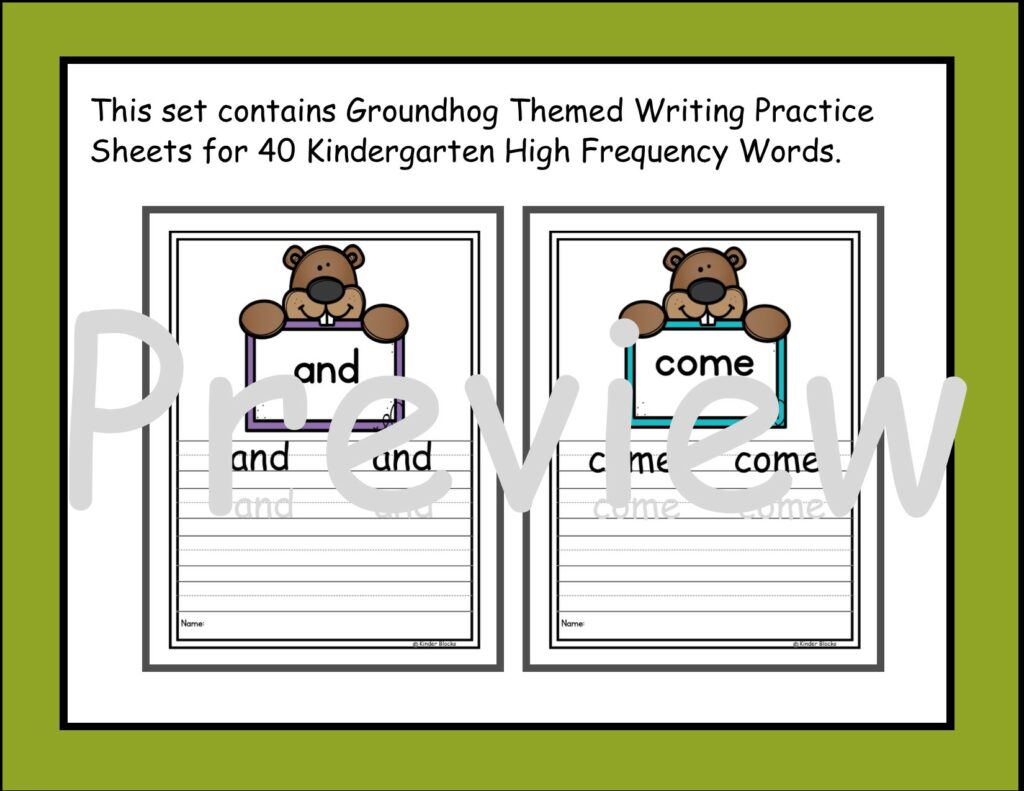 Groundhog Day Theme Kindergarten High Frequency Word Practice | Made By ...