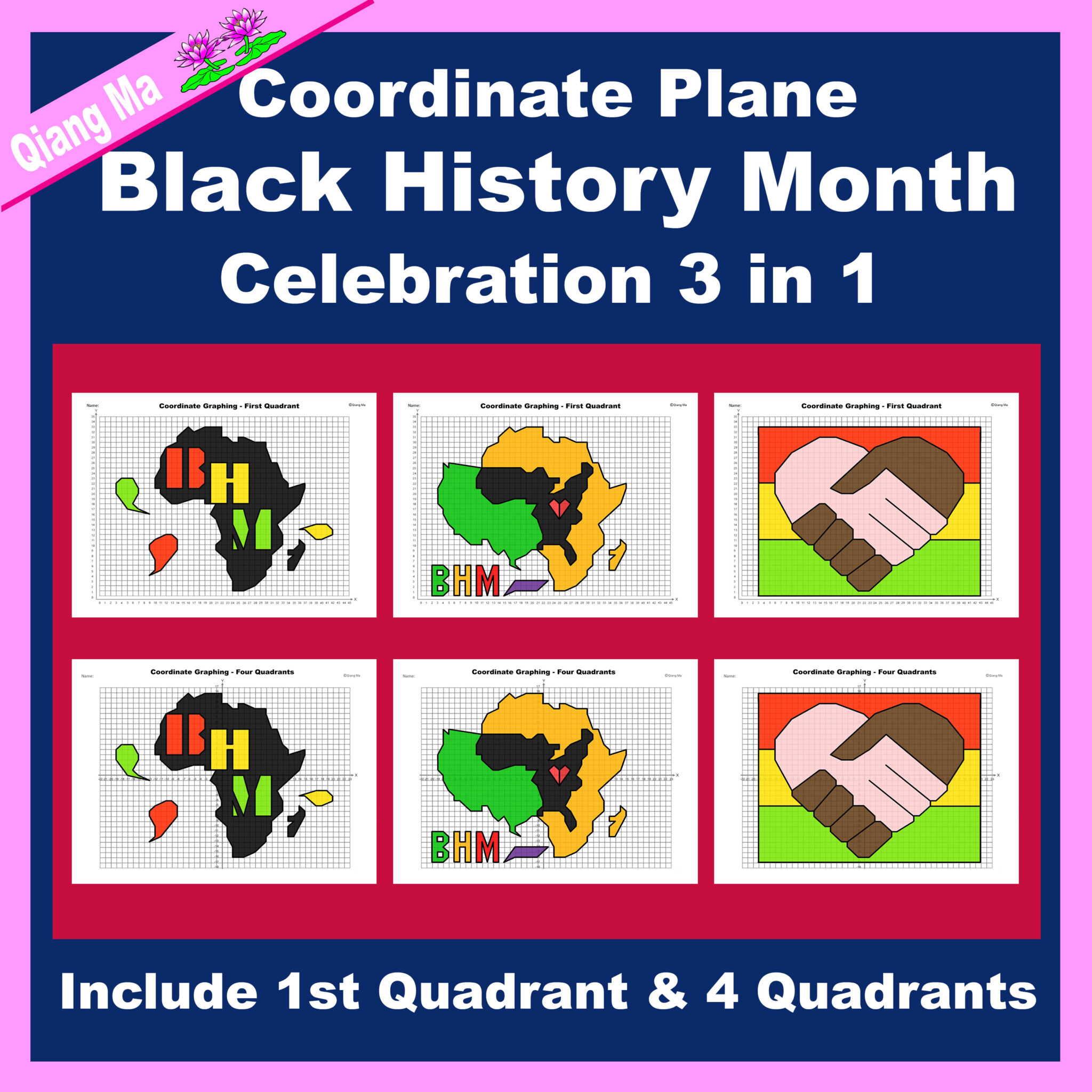 Black History Month Coordinate Plane Graphing Picture: Celebration 3 in ...