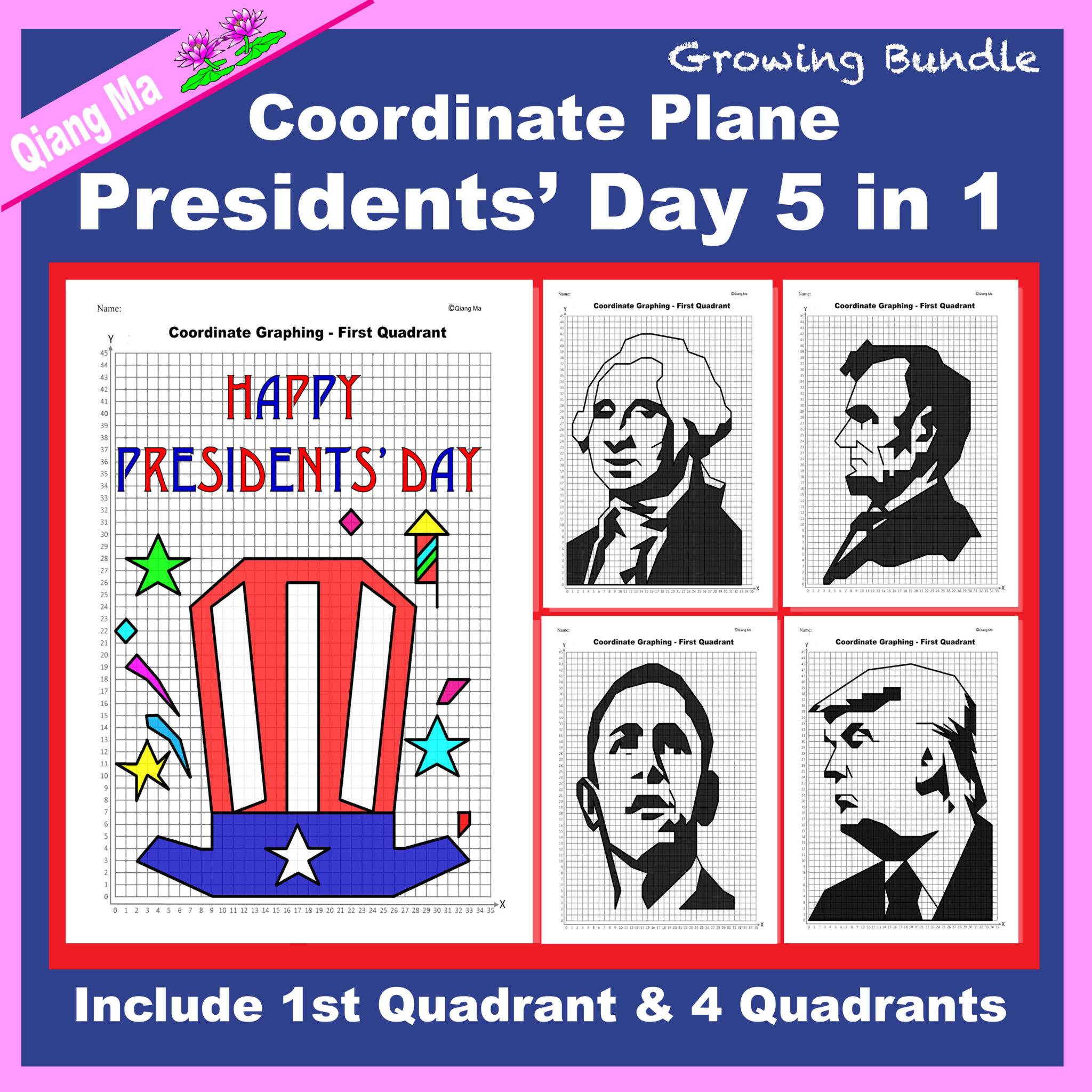 Presidents' Day Coordinate Plane Graphing Picture: Presidents' Day 5 in ...