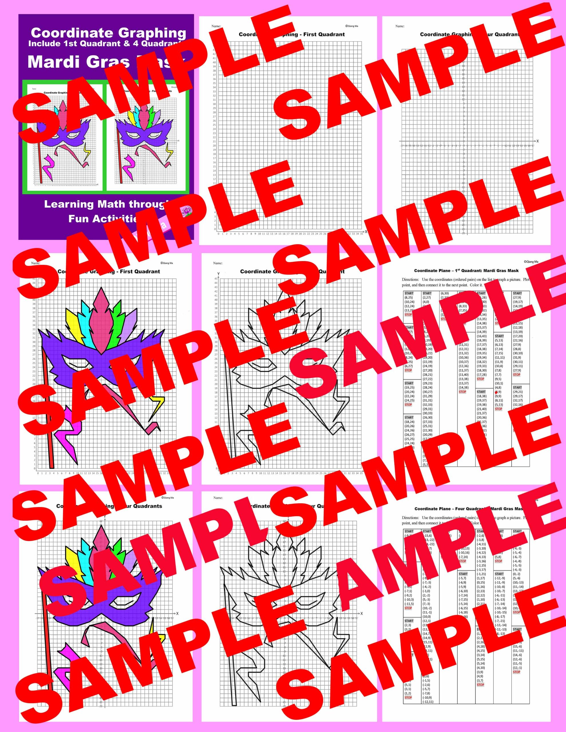 Mardi Gras Coordinate Plane Graphing Picture: Mask | Made By Teachers