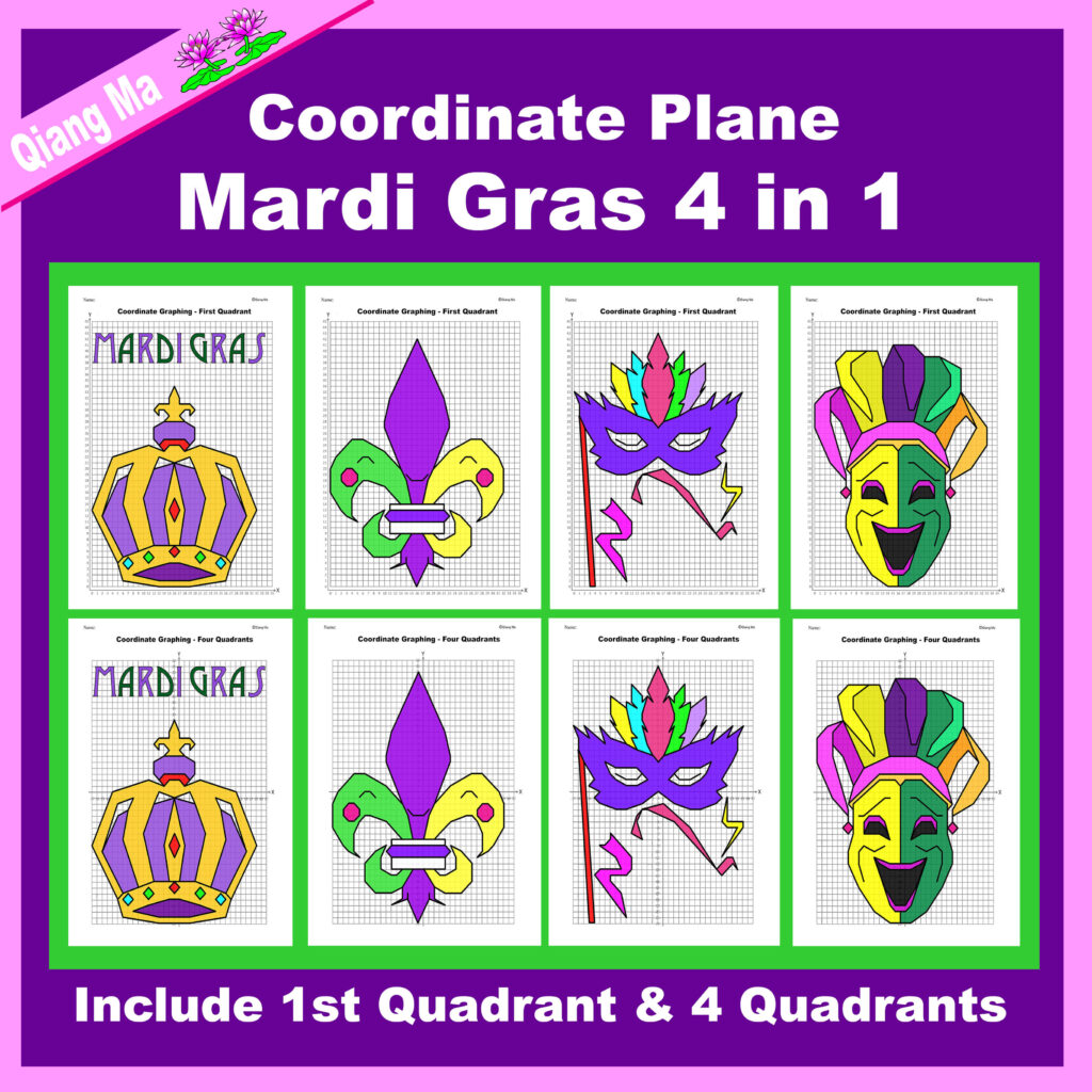 Mardi Gras Coordinate Plane Graphing Picture: Mardi Gras 4 in 1 | Made ...