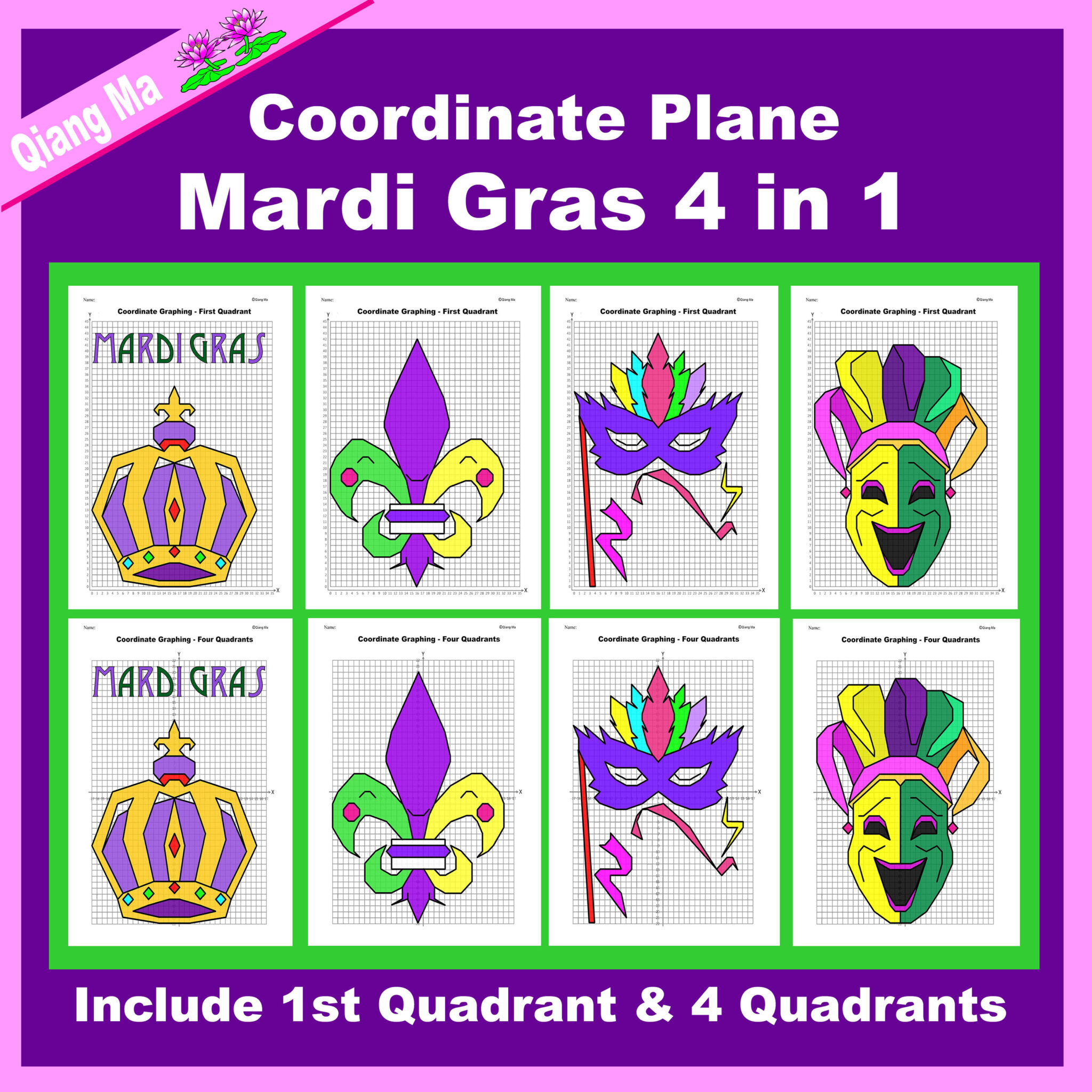 Mardi Gras Coordinate Plane Graphing Picture: Mardi Gras 4 in 1 | Made ...