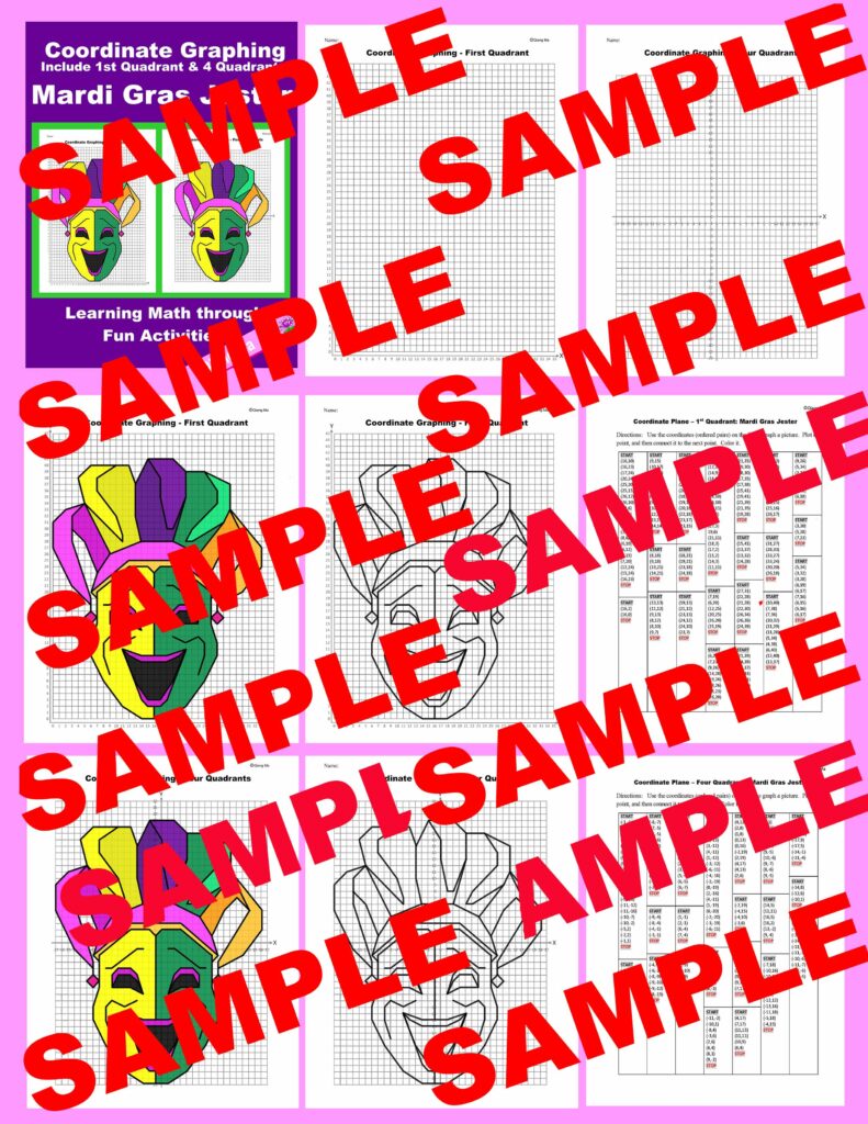 Mardi Gras Coordinate Plane Graphing Picture: Mardi Gras 4 in 1 | Made ...