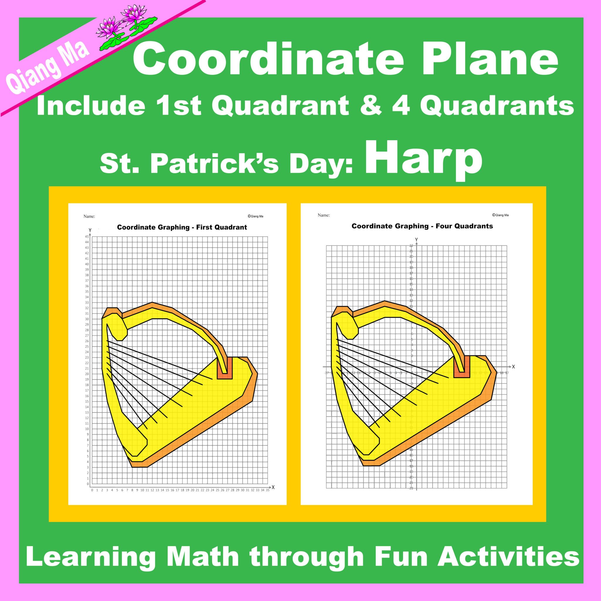 St. Patrick's Day Coordinate Plane Graphing Picture: Harp | Made By ...