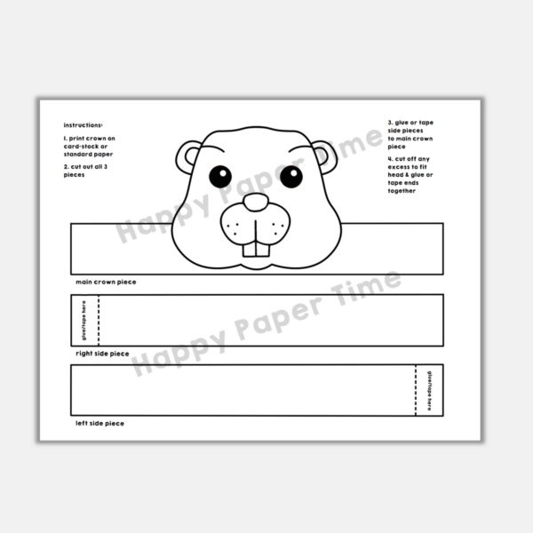 Groundhog Day Paper Crown Headband Printable Coloring Craft Activity ...