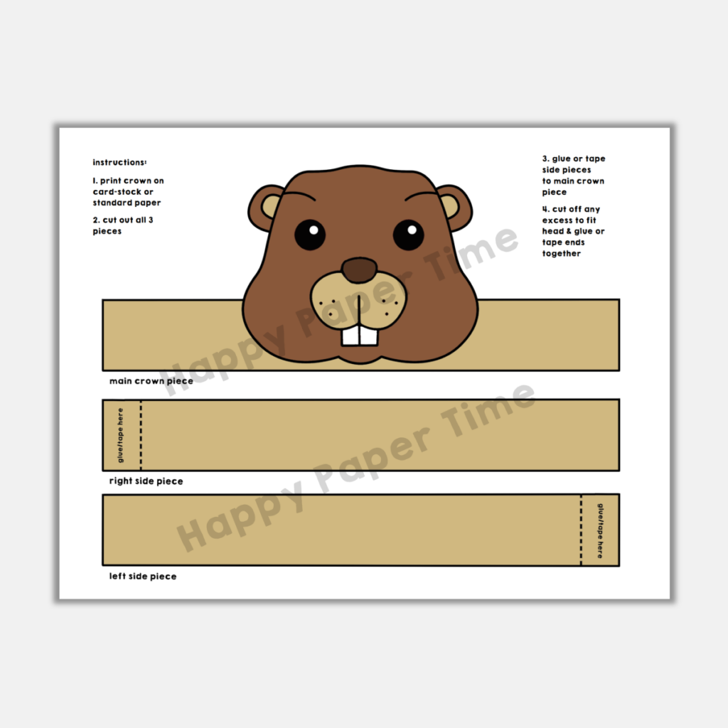 Groundhog Day Paper Crown Headband Printable Craft Activity for kids 2 ...