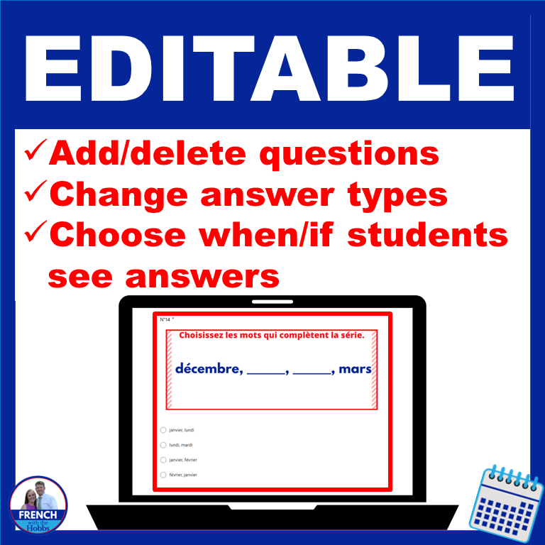 French Days & Months Google Forms Activity | Made By Teachers