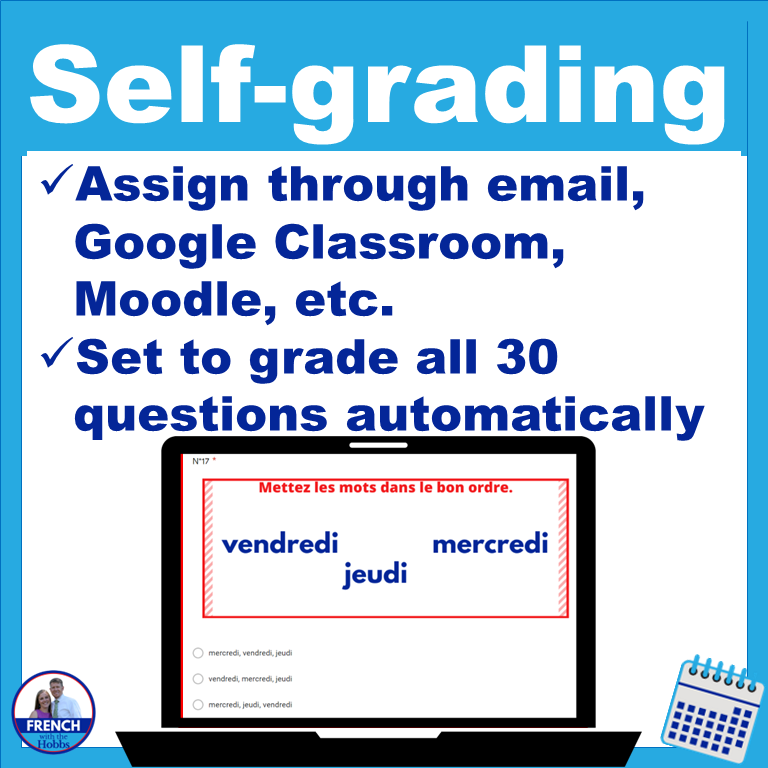 French Days & Months Google Forms Activity | Made By Teachers