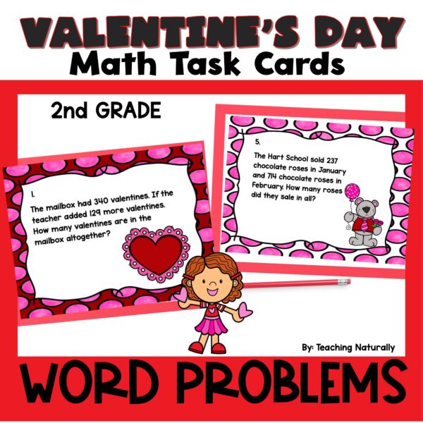 Valentine's Day Word Problem Task Cards 2nd grade | Made By Teachers