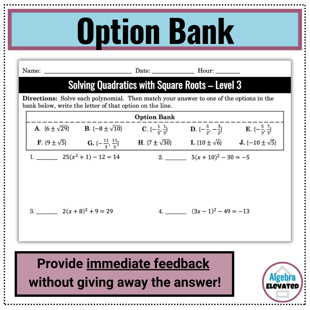Solving Quadratics with Square Roots Level 3 | Made By Teachers