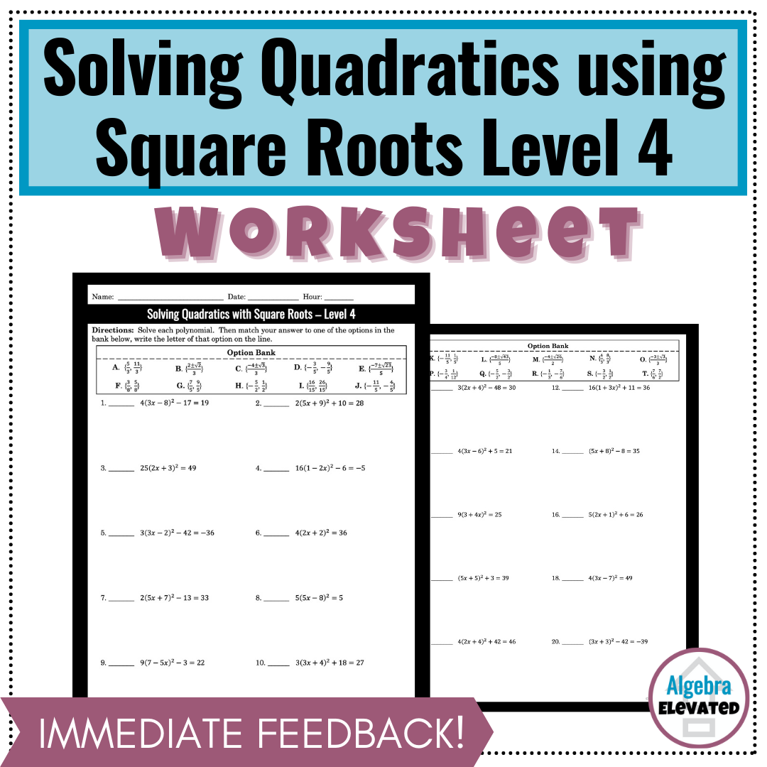 Solving Quadratics With Square Roots Level 4 Made By Teachers Solving Quadratics With Square Roots Level 4 Made By Teachers