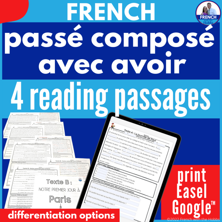 French passé composé avoir Reading Passages & Comprehension Questions ...