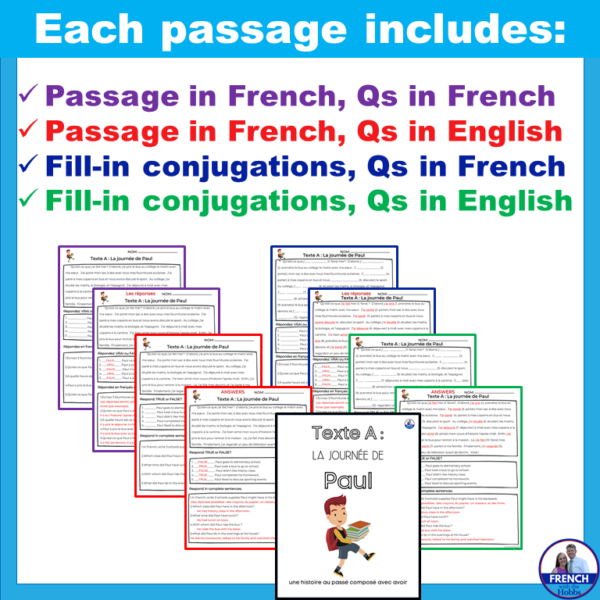 French passé composé avoir Reading Passages & Comprehension Questions ...