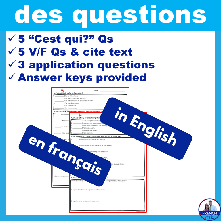FREE Intermediate French Subway Reading Comprehension & Questions le ...