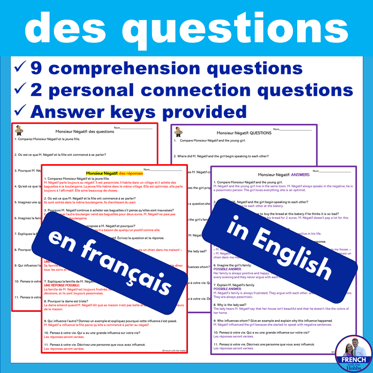 French Negative Expressions Reading Comprehension & Questions la ...