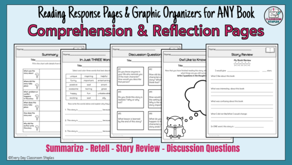 Story Elements Reading Comprehension Worksheets Graphic Organizers for ...