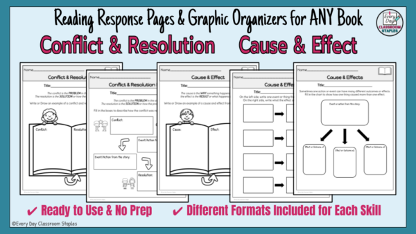 Story Elements Reading Comprehension Worksheets Graphic Organizers for ...
