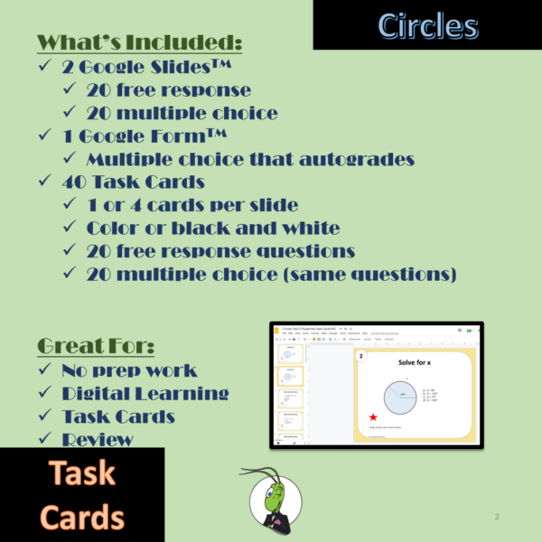 Circle Properties Reassessment Task Cards | Geometry | Google Forms and ...