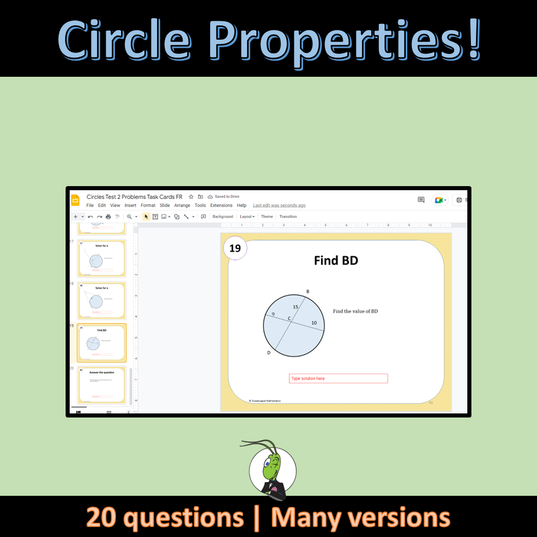 Circle Properties Reassessment Task Cards | Geometry | Google Forms and ...