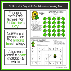 Addition Making Ten Strategy St. Patrick's Day Math Fact Games: Partner ...