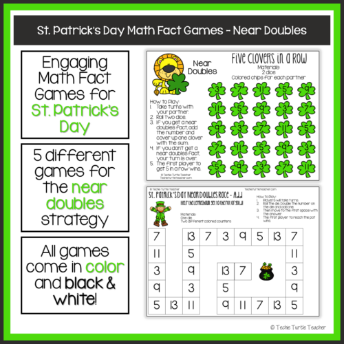 Addition Near Doubles Strategy St Patrick's Day Math Fact Games ...