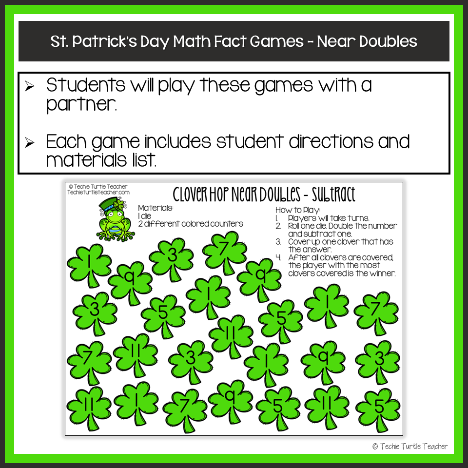 Addition Near Doubles Strategy St Patrick's Day Math Fact Games ...