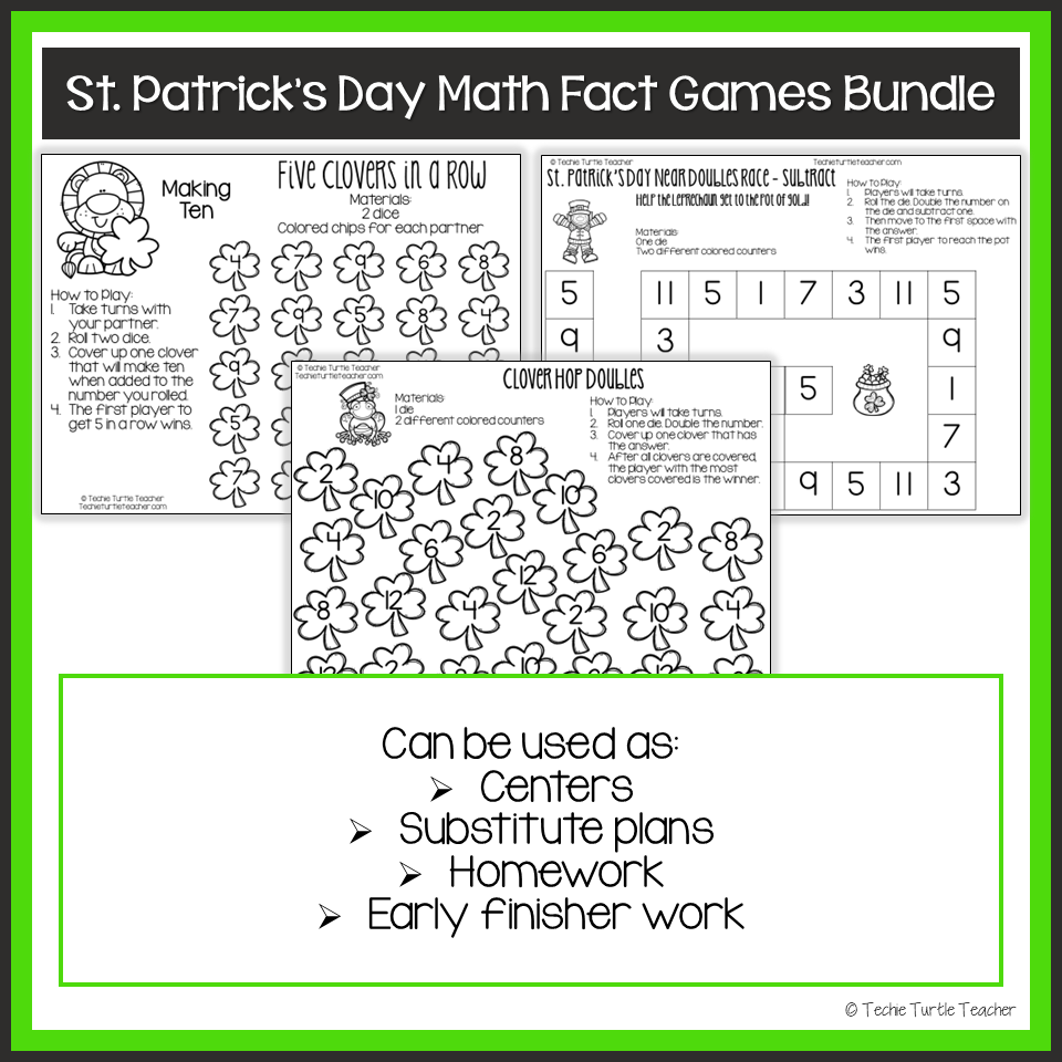 St. Patrick's Day Math Fact Games - Doubles, Near Doubles, Making Ten ...