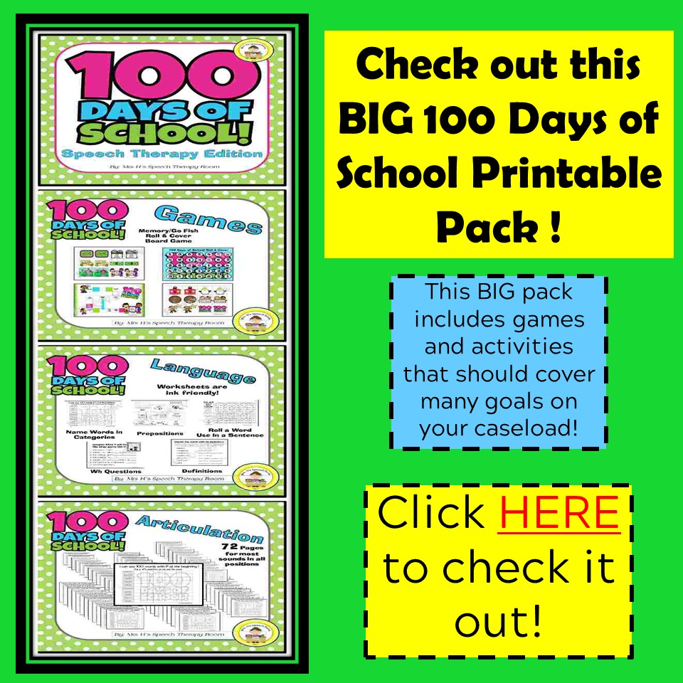 100th Day of School Speech Therapy Color By Code No Prep Activity ...