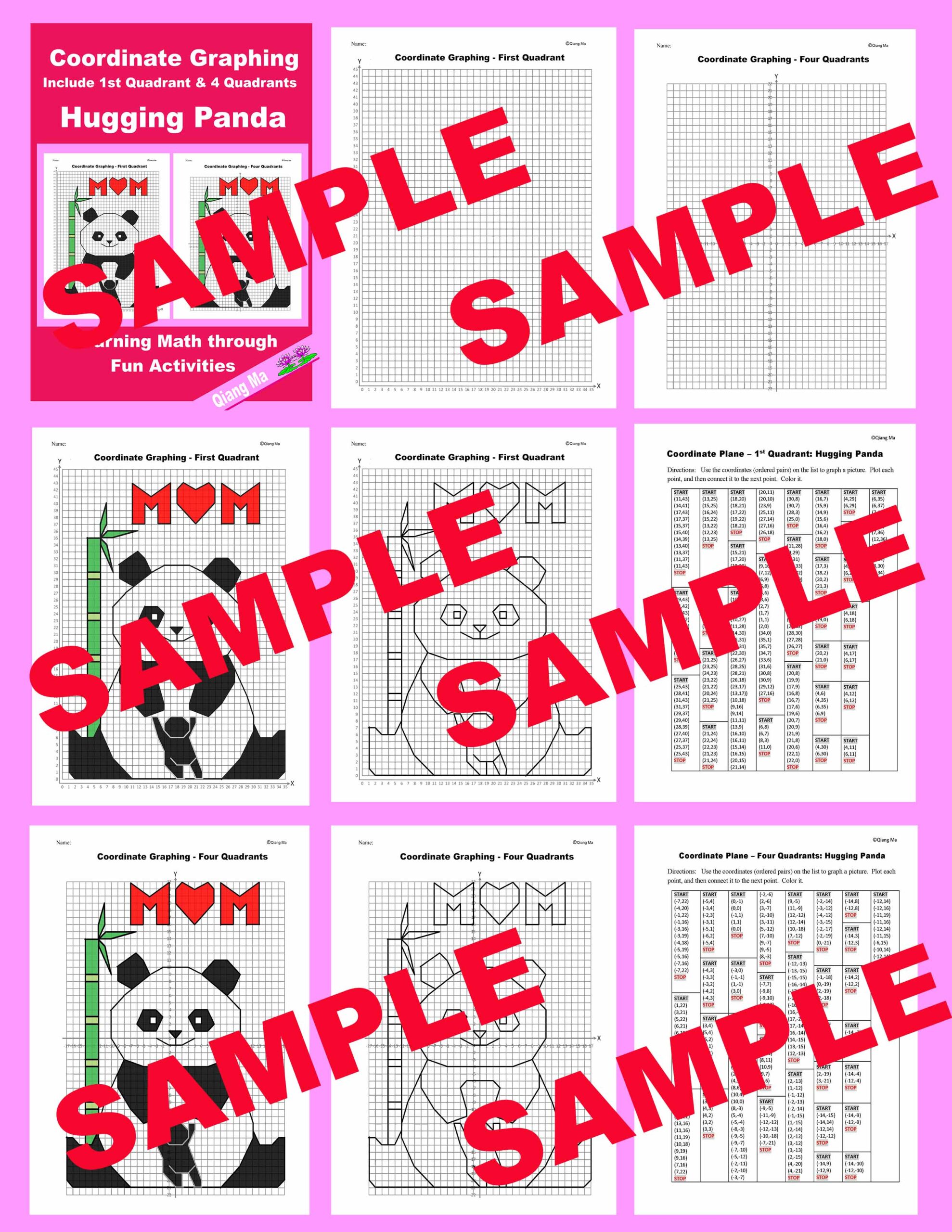 Mother's Day Coordinate Plane Graphing Picture: Hugging Panda | Made By ...