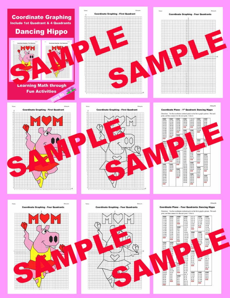 Mother's Day Coordinate Plane Graphing Picture: Dancing Hippo | Made By ...