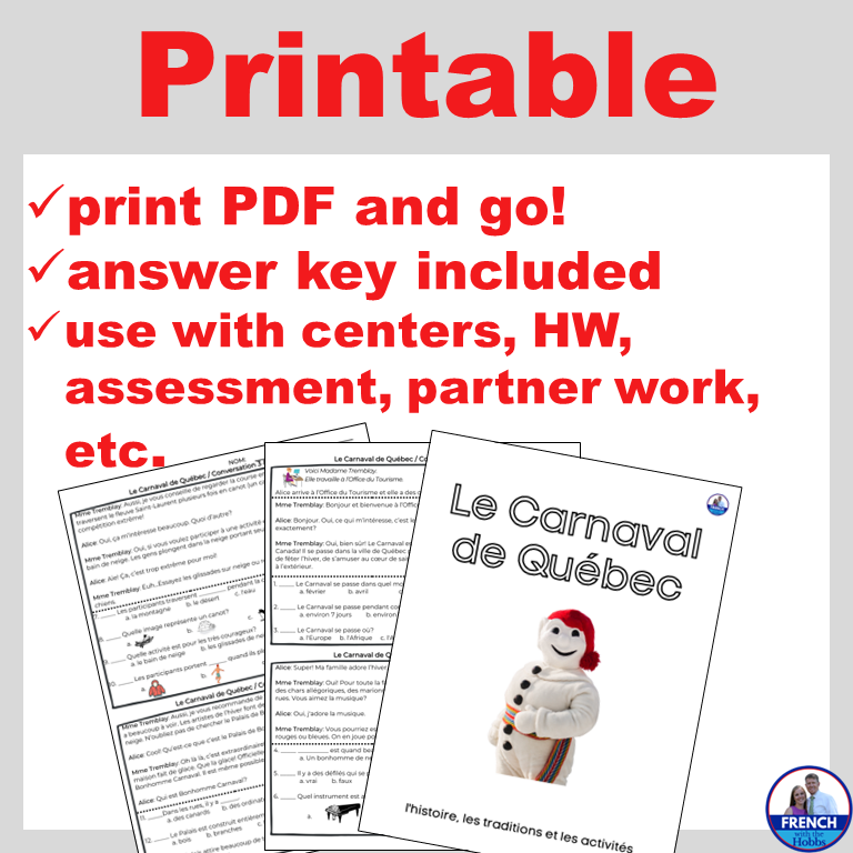 Carnaval de Québec French Reading Comprehension Printable & Google ...