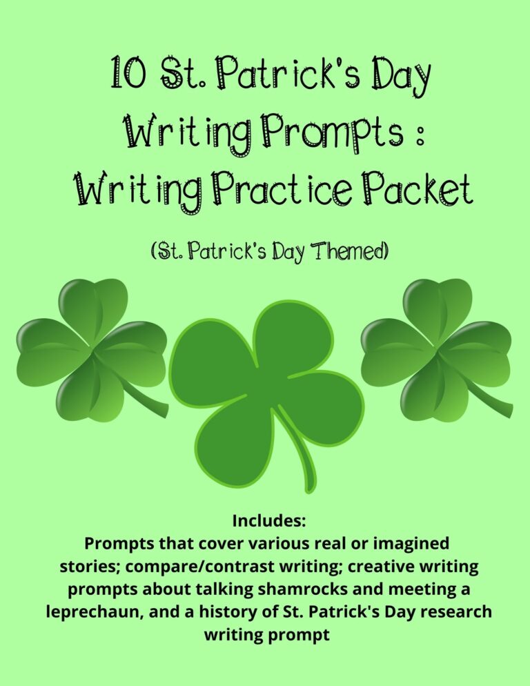 10 St. Patrick's Day writing prompts practice sheets ELA break creative ...