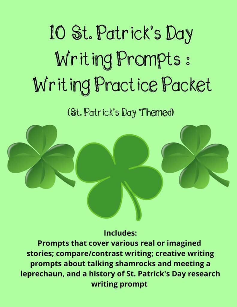 10 St. Patrick's Day writing prompts practice sheets ELA break creative ...