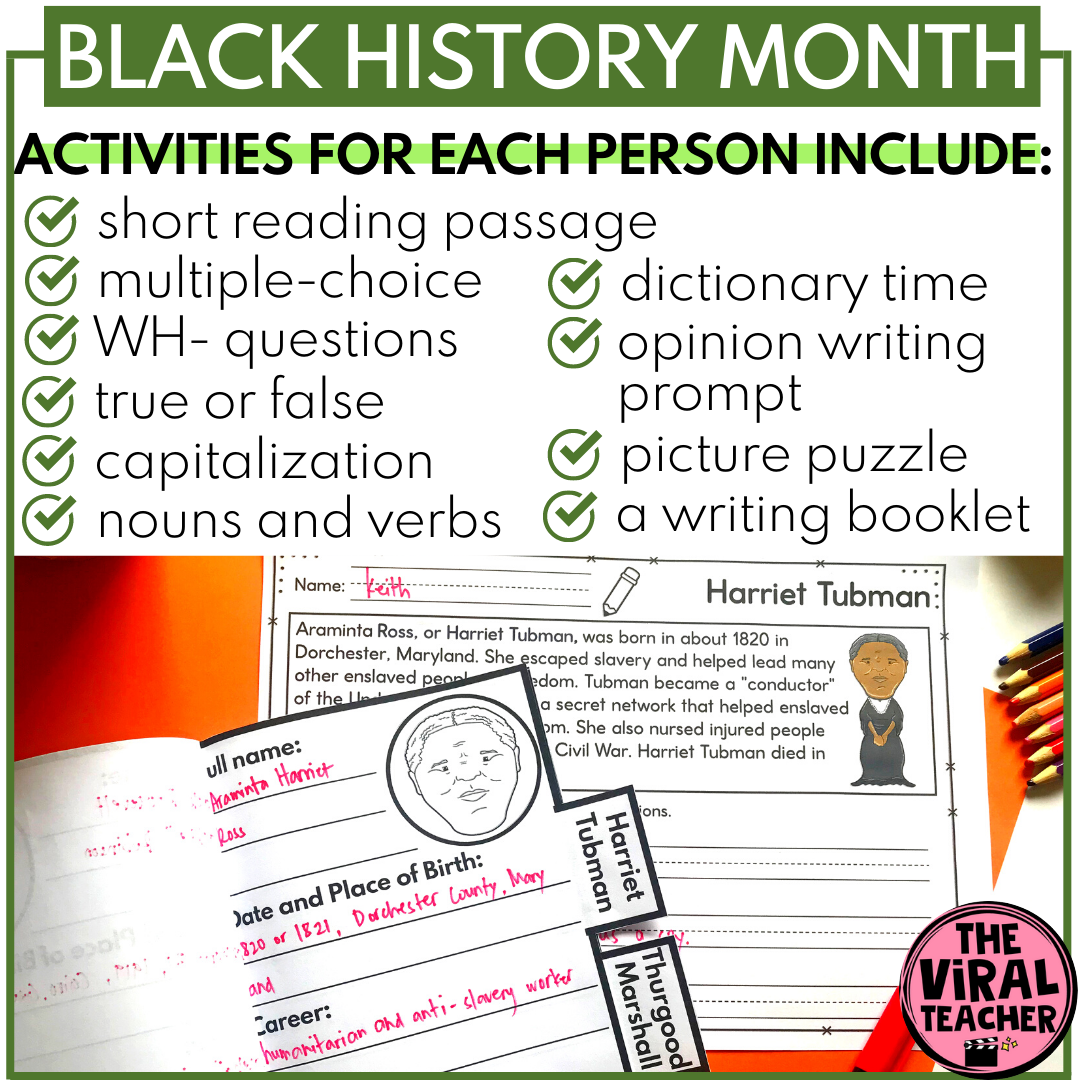 Reading Comprehension Passages + Literacy Activities Black History ...