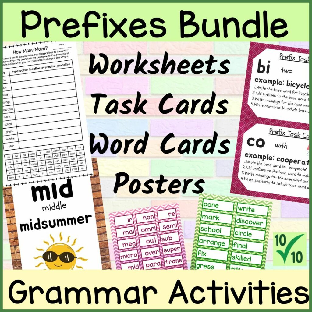 Prefixes Worksheets Word Cards Task Cards and Poster Anchor Charts ...