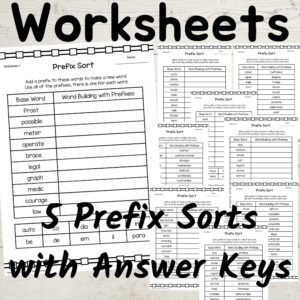 Prefixes Worksheets Word Cards Task Cards and Poster Anchor Charts ...