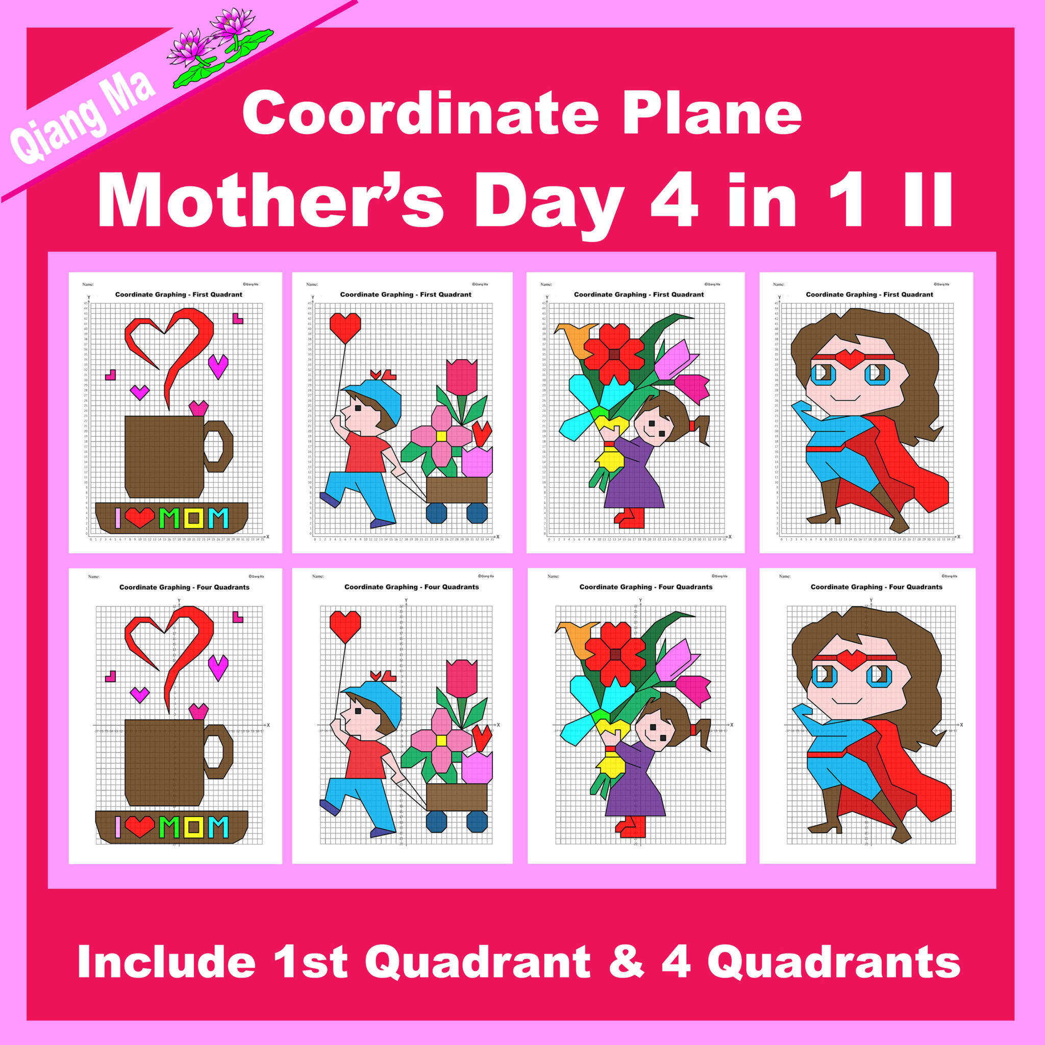 Mother's Day Coordinate Graphing Picture: Mother's Day Bundle 4 in 1 II ...