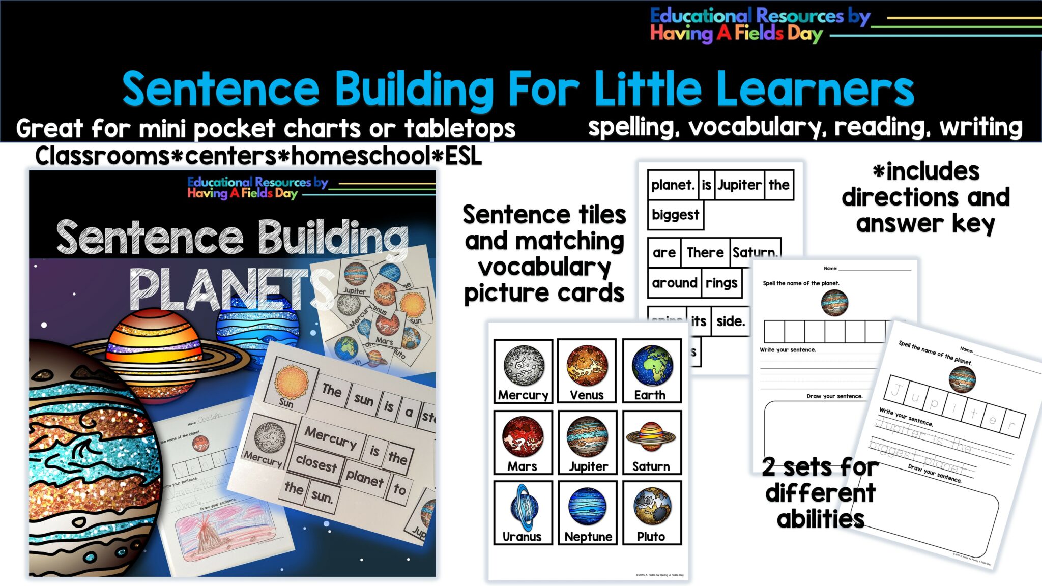 Sentence Building Tiles and Worksheets | Planets and the Sun | Solar ...