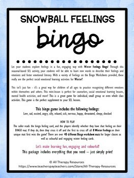 WINTER Feelings Bingo - Identifying and Recognizing Emotions - Made By ...