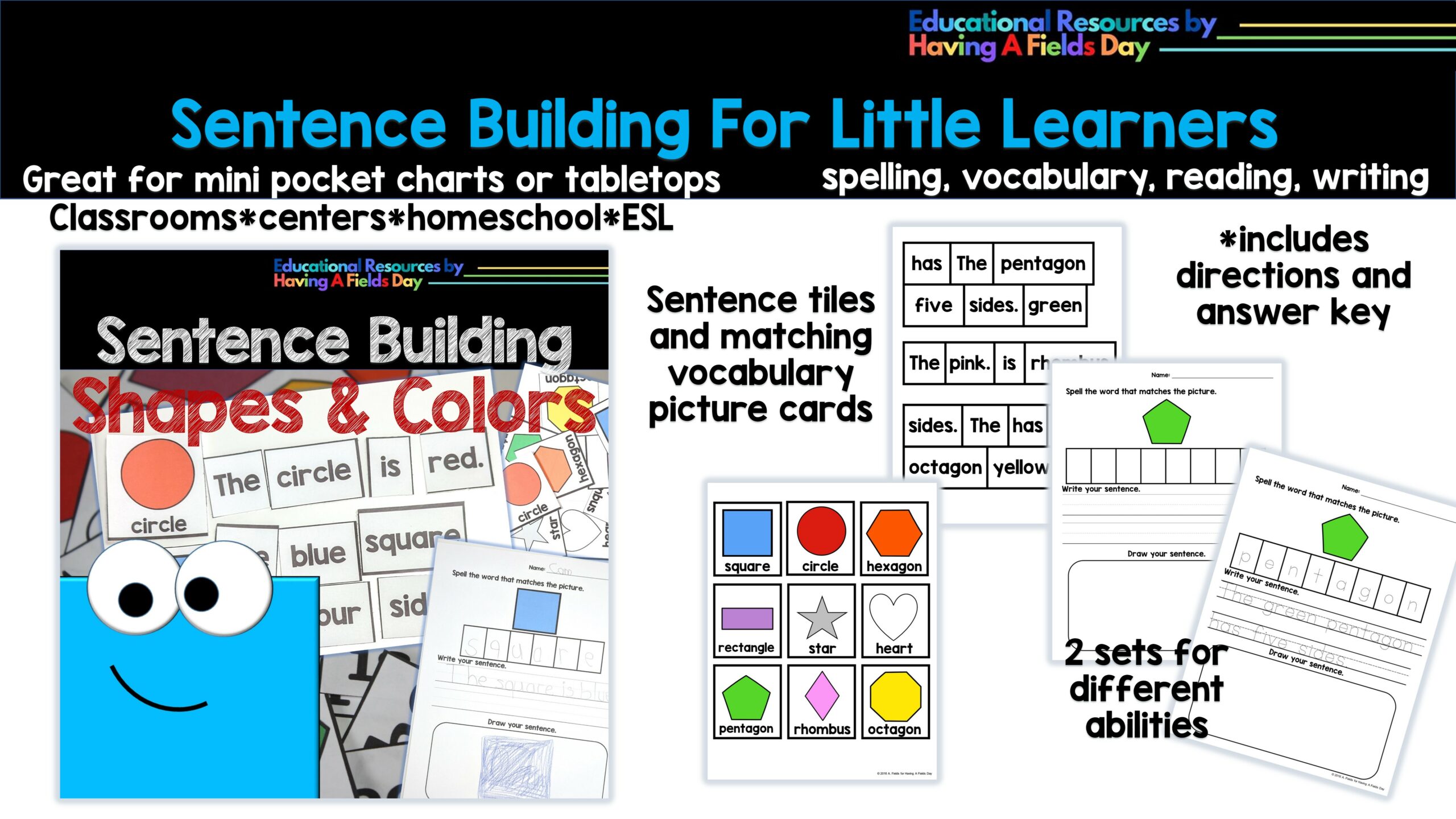 Sentence Building Tiles and Worksheets | Shapes and Colors | Made By ...