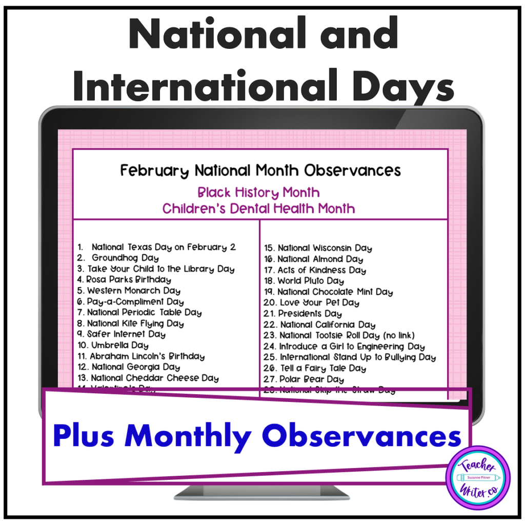 February Daily Writing Prompts National Days Journal | Made By Teachers