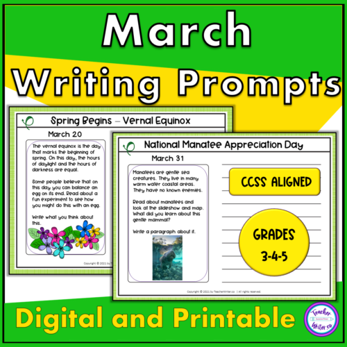 March Daily Writing Prompts National Days Journal | Made By Teachers