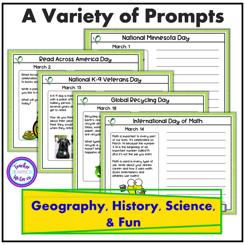 March Daily Writing Prompts National Days Journal | Made By Teachers