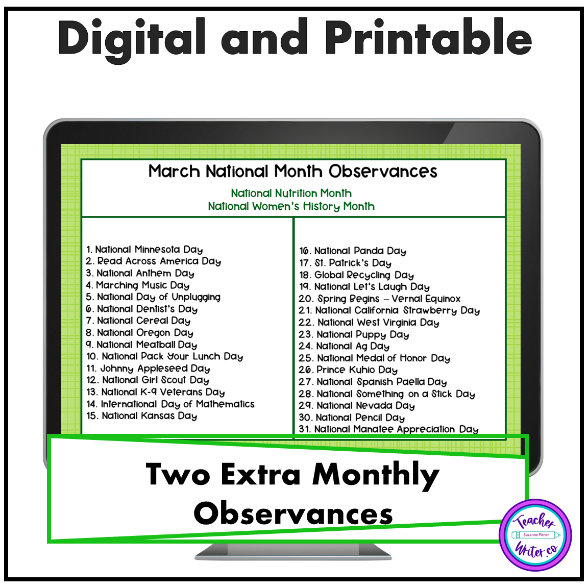 March Daily Writing Prompts National Days Journal | Made By Teachers