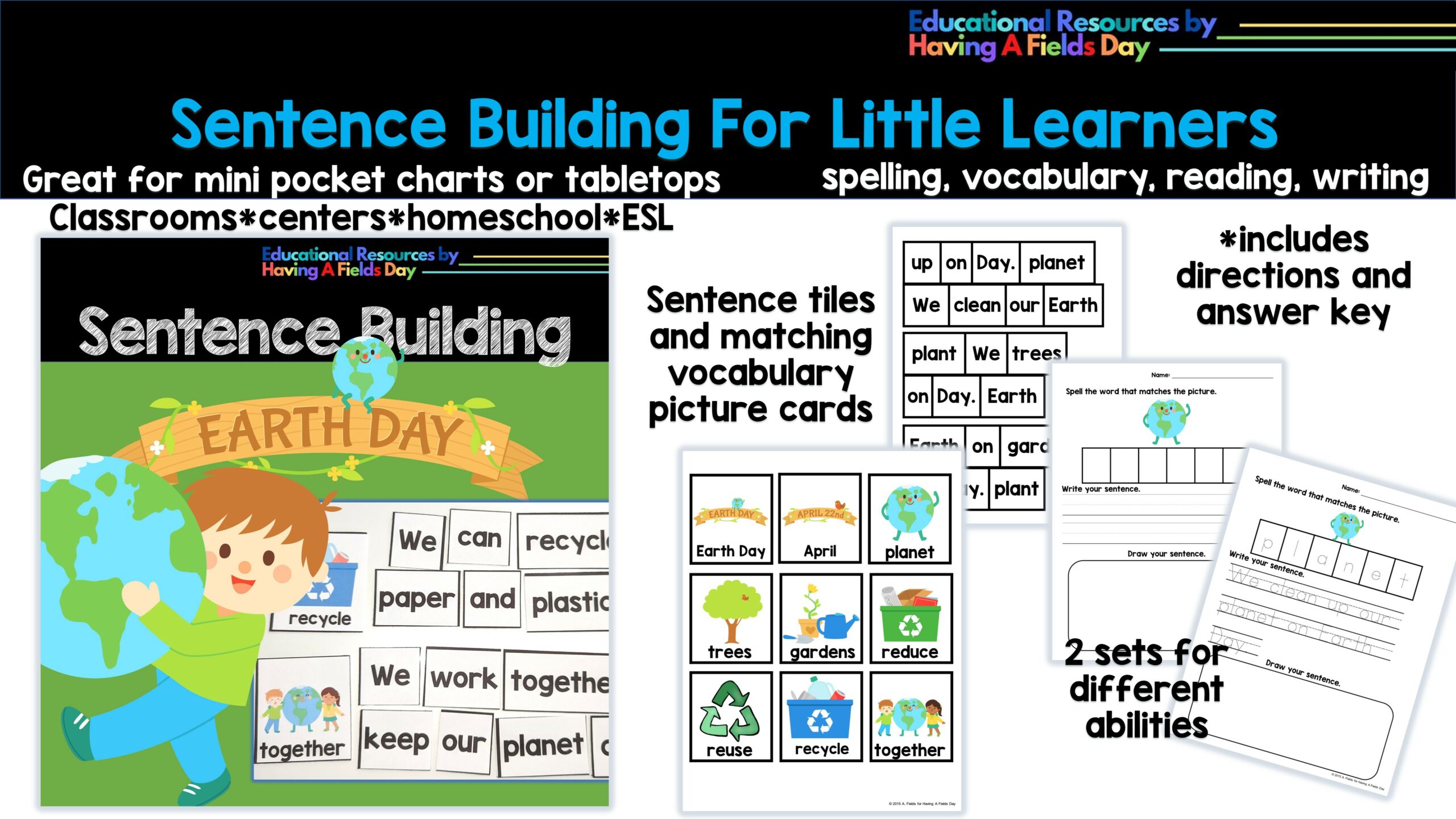Sentence Building Tiles and Worksheets for Earth Day | Made By Teachers